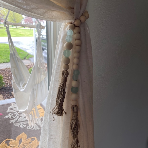 Curtain Tie Backs | Aqua Sea Glass Tie Backs | Home Accents | Coastal ...