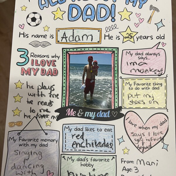 All About My Dad Printable Fathers Day Questionnaire Dad Gift From Kids ...