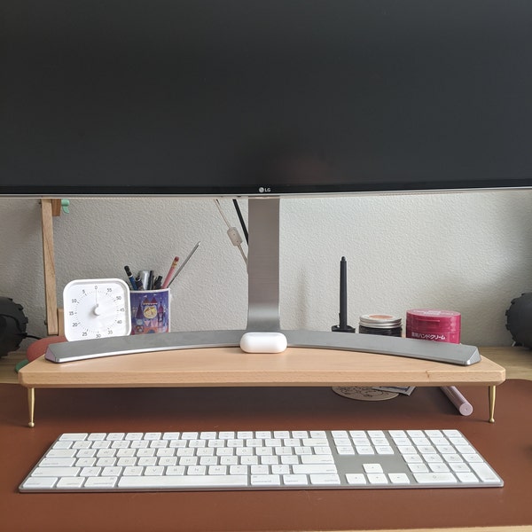 Walnut Wooden Monitor Stand / Laptop Stand With Brass Details (with 4 ...