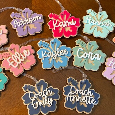 Hibiscus Flower Backpack Name Tag, Flower Bag Tag, School Name Tag ...