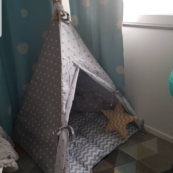 Teepee for Kids Customized From Cotton Gray Stars, Teepee Tent for ...