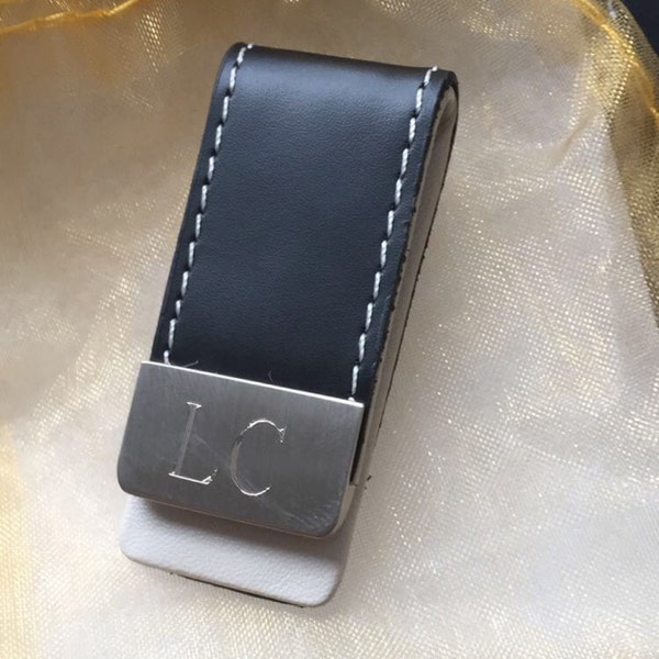 Personalized Gentry Leather Money Clip - Engraved Monogram - Gifts for ...
