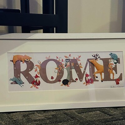 Woodland Animal Name Illustration Print Children's Kids New Baby ...