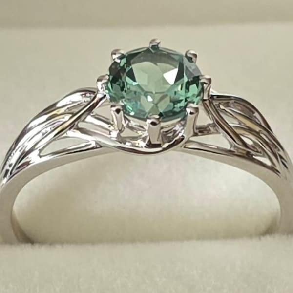 Unique Green Sapphire Engagement Ring Sterling Silver Round Cut Free ...