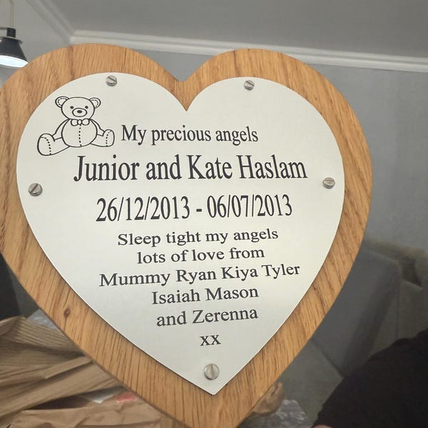 Personalised Memorial Solid Oak Cross, Heart, Vase With Plaque - Etsy UK
