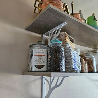 Heavy Duty White Metal Tree Branch Shelf Bracket, Rustic Steel Shelf ...