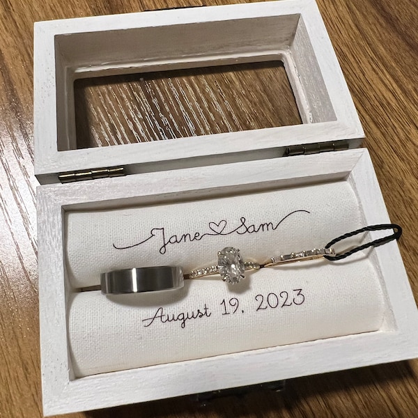 Personalized Engraved Wood Ring Box Custom Engagement Wedding Double Ring Box Holder Mr & Mrs ...