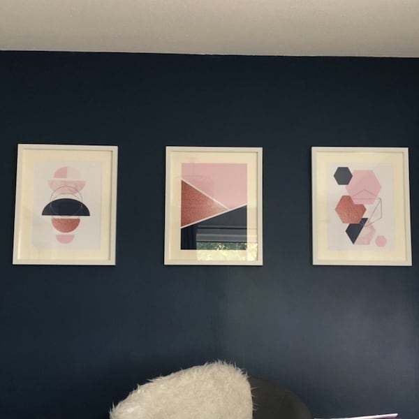 Navy and Blush Geometric Print Set: Abstract Wall Art - Etsy