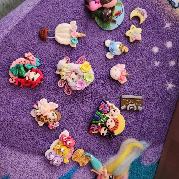 Princess Shaker, RAPUNZEL, Mouse Head, Bow Clay Center, Clay Charm ...