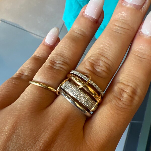14K Gold and White Gold Multi Link Connected Ring, Stacking Rings With ...