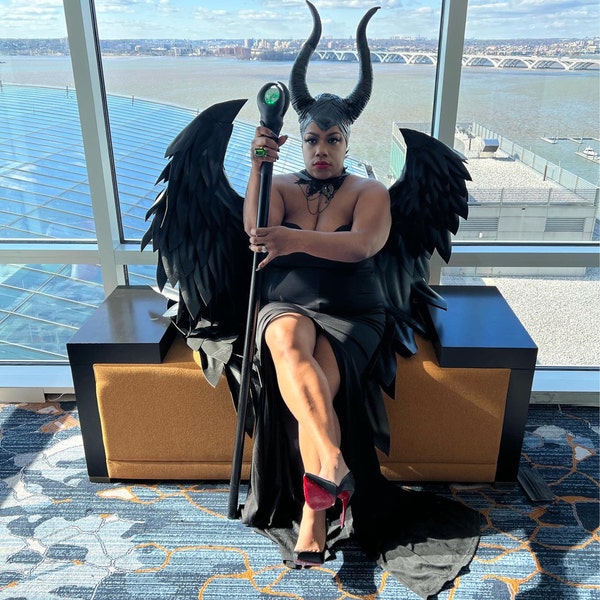 Evil Queen Cosplay Costume With Black Angel And Devil Wings Dark Witch