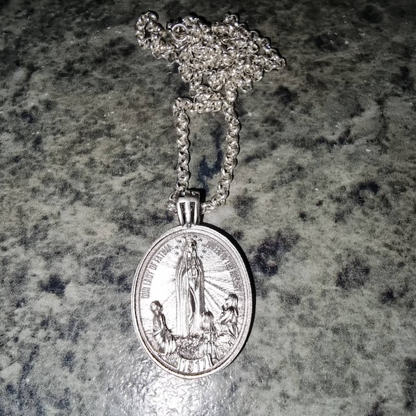 Silver Our Lady of Fatima Necklace, Handmade Virgin Fatima Pendant ...