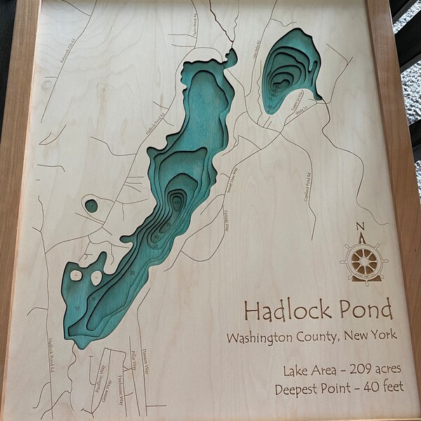 Hadlock Pond, NY 3D Wood Map | Custom Nautical Chart, Cabin Decor, Lake ...