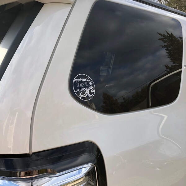 Happiness Comes in Waves Vinyl Sticker - Vinyl Decal, Car Window Decal ...