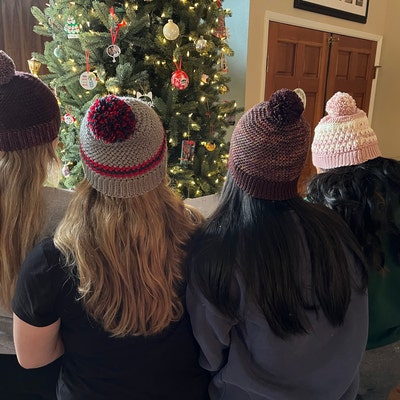 Pink and Variegated Gray/pink/white Crochet Alpine Beanie With Faux Fur ...