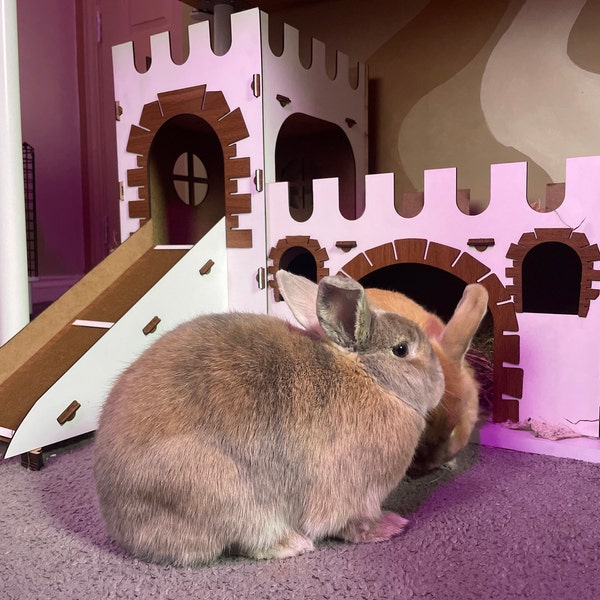 White Walnut Bunny Castle: Two-story Rabbit Palace With Tower - Etsy