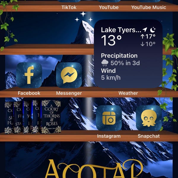 Warm Winter Bookshelf Wallpaper Bundle for iPhone Ios 18 Large Icons ...