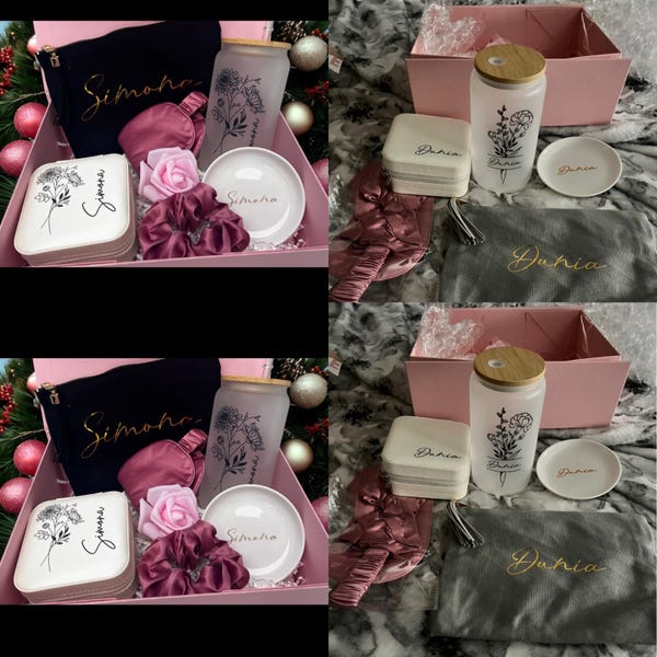 Personalized Gift Box for Her, Birth Flower Jewelry, Holiday Gift Set ...