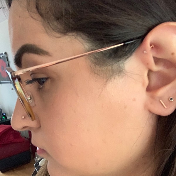 14K Solid Rose Gold Labret Style Nose Ring Monroe Stud Threadless Push ...