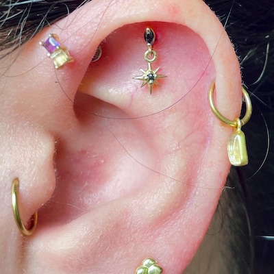 Diamond Helix Stud, Cartilage Piercing, 14K Gold Helix Jewelry, Real ...