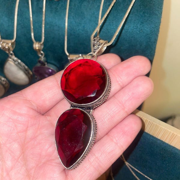 Red Garnet Pendant, Heart Shape Garnet Pendant, 925 Sterling Silver ...