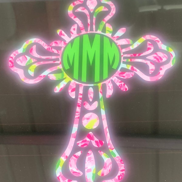 Christian Cross Monogram Decal, Monogram Sticker, Yeti Decal, Car Decal ...