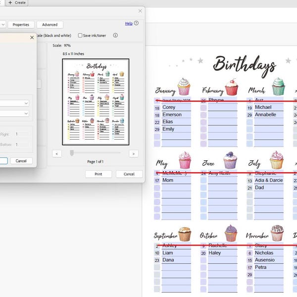 Birthday Tracker Printable | Editable PDF, US Letter, A4 - Etsy