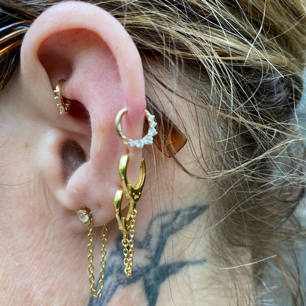 14K Solid Gold 20G Double Hoop Earring Split Double Row Design for ...