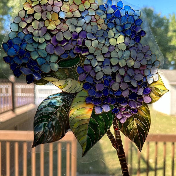 Hydrangea Stained Glass Window Cling Beautiful Flower Window Artwork ...