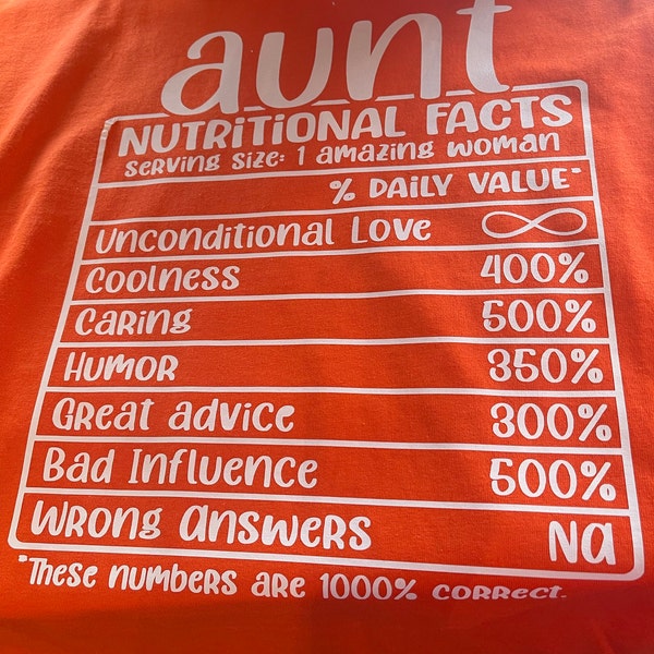 Aunt Nutritional Facts SVG, Funny Aunt SVG, Nutrition Fact Sheet, Cool ...