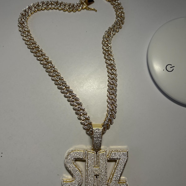 Big Clasp Personalized Baguette Letters Pendant,iced Out Cuban Link ...