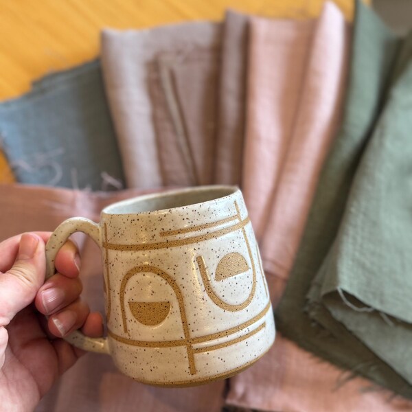 Handmade Ceramic Mug, Geometric Design, Wheel Thrown, Hand Painted and ...