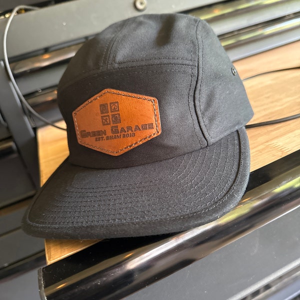 Custom Logo 5 Panel Hat | Stitched Real Leather Patch Five Panel Cap ...