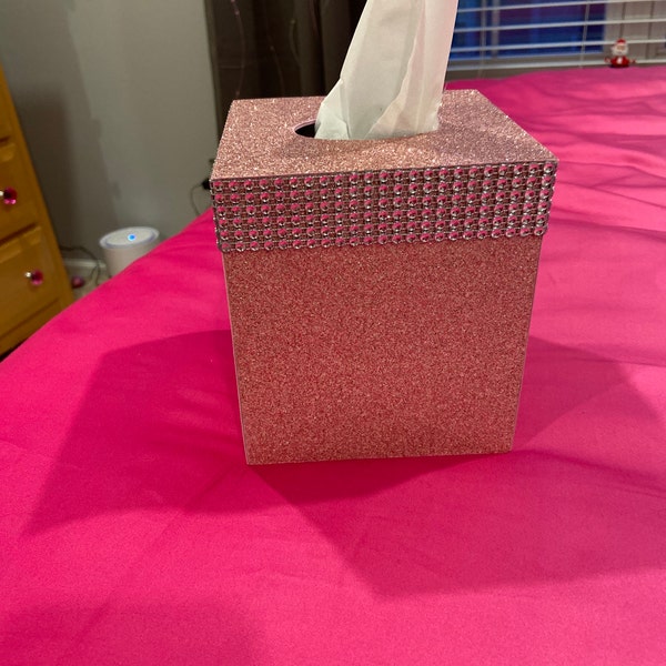 GLITTER & DIAMOND WRAP Tissue Box Cover-blush Pink/rose Fine Glitter or ...