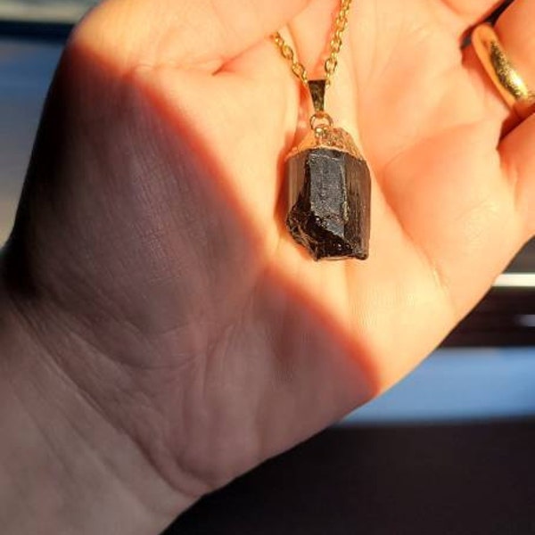 Raw Black Tourmaline Crystal Necklace, Minimalist Chain Necklace With Real Black Tourmaline ...