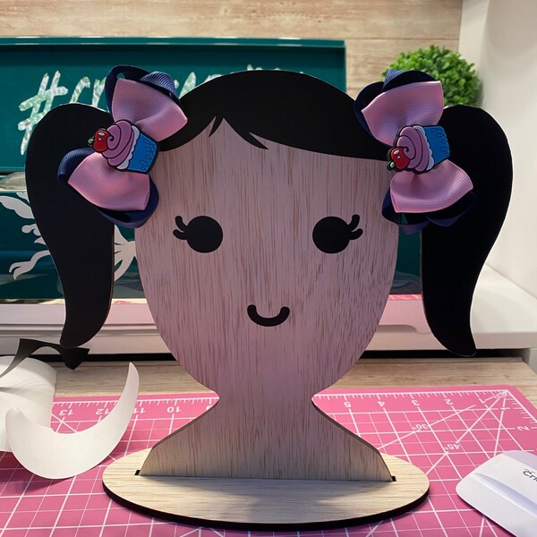 Wooden Head Stand. Child Silhouette With Pigtails. Hair Bow Displays ...