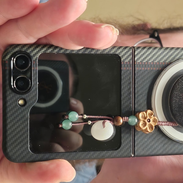 Phone Charm | Wood Floral Phone Chain | Bookmark | White Jade Peace ...