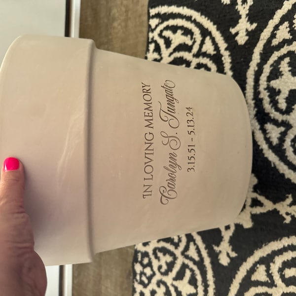 Engraved Memorial Flower Pot: Custom Carved Granite White Terracotta - Etsy