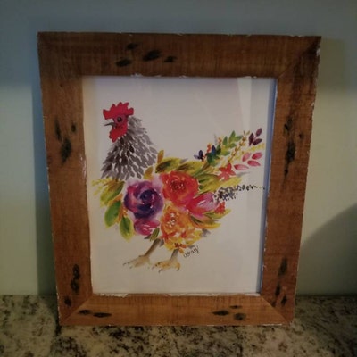 Watercolor Loose Floral Chicken Print, Hand Painted Chicken, Floral ...