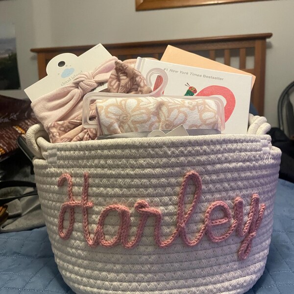Personalized Baby Shower Gift Basket, Rope Cotton Baby Gift Basket ...