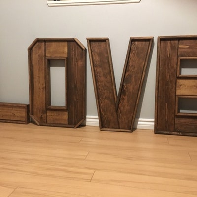 Large 30 Inch Wood Letters, 3D Rustic, Chunky Thick Metal Initials ...