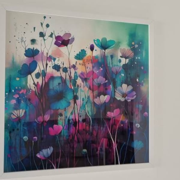 Abstract Wildflower Meadow Poppy Painting, Colourful Botanical Art ...