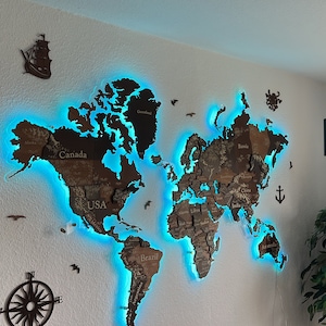 RGB LED 3D Wooden World Map, 3D LED Wooden Map of the World, Boss ...