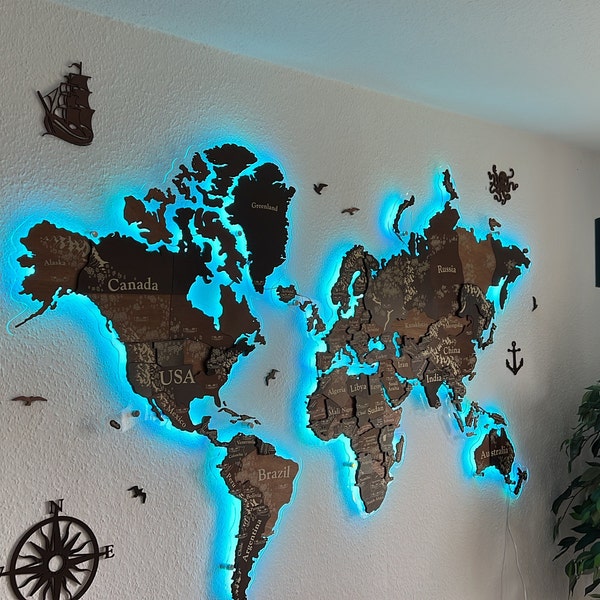 RGB LED 3D Wooden World Map, 3D LED Wooden Map of the World, Boss ...