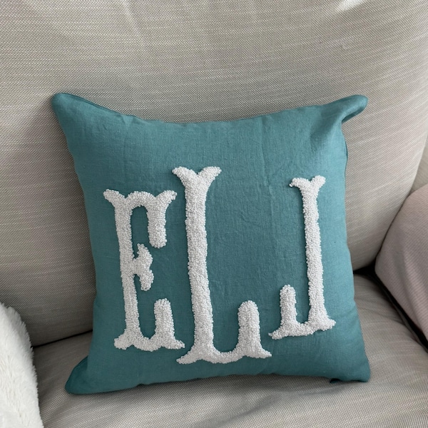 Personalized Monogram Pillow Cover With Punch Needle Embroidery ...