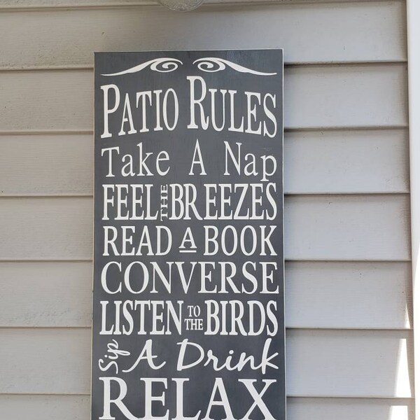 Patio Decor Patio Rules Sign Wood Sign 12 X 24 You Pick Colors - Etsy
