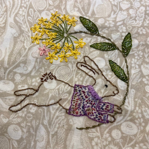 Hops Bunny in a Sweater Bringing You a Flower Hand Embroidery Pattern ...