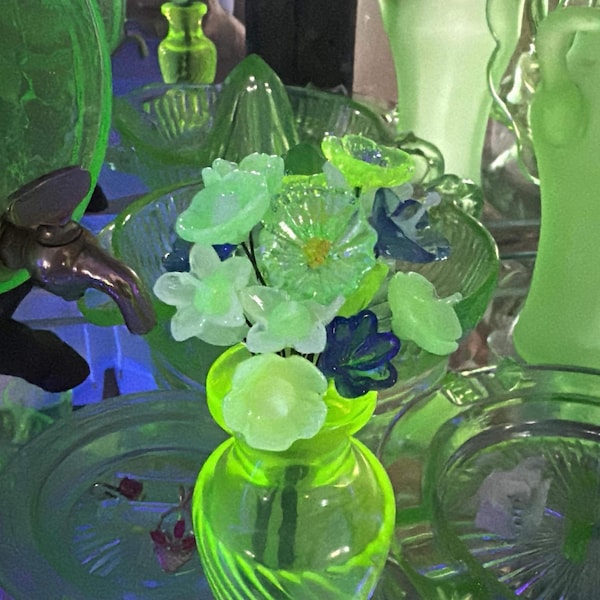 Miniature Uranium Glass Flowers, Sold Individually, Recycled Vintage ...