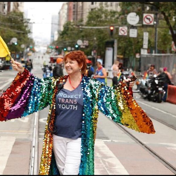 Rainbow Pride Sequin Bell Sleeve Kimono Inspired Festival Robe Plus ...