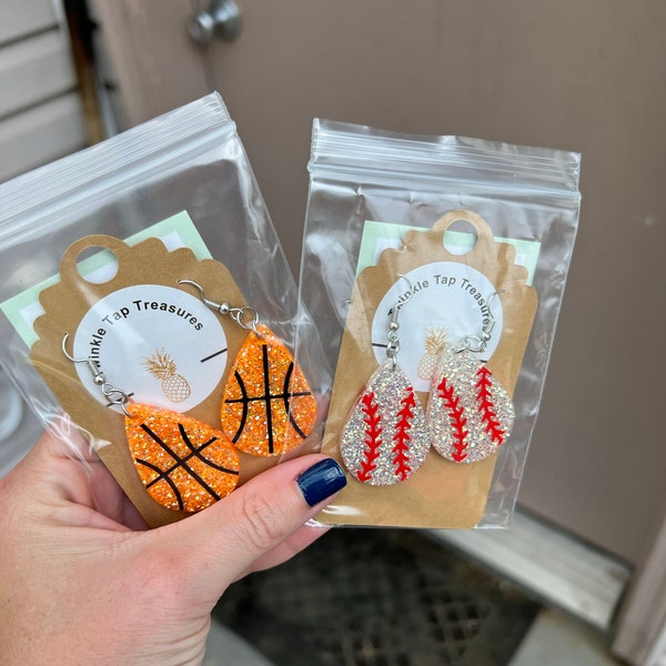 Basketball Teardrop Shaped Glitter Epoxy Earrings - Etsy